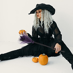 Ciieeo 1 Piece Halloween Witch Broom Wizard Broomstick 25.5 Inches Halloween Broom for Costume Accessories Cosplay Broom Props (Random Color)