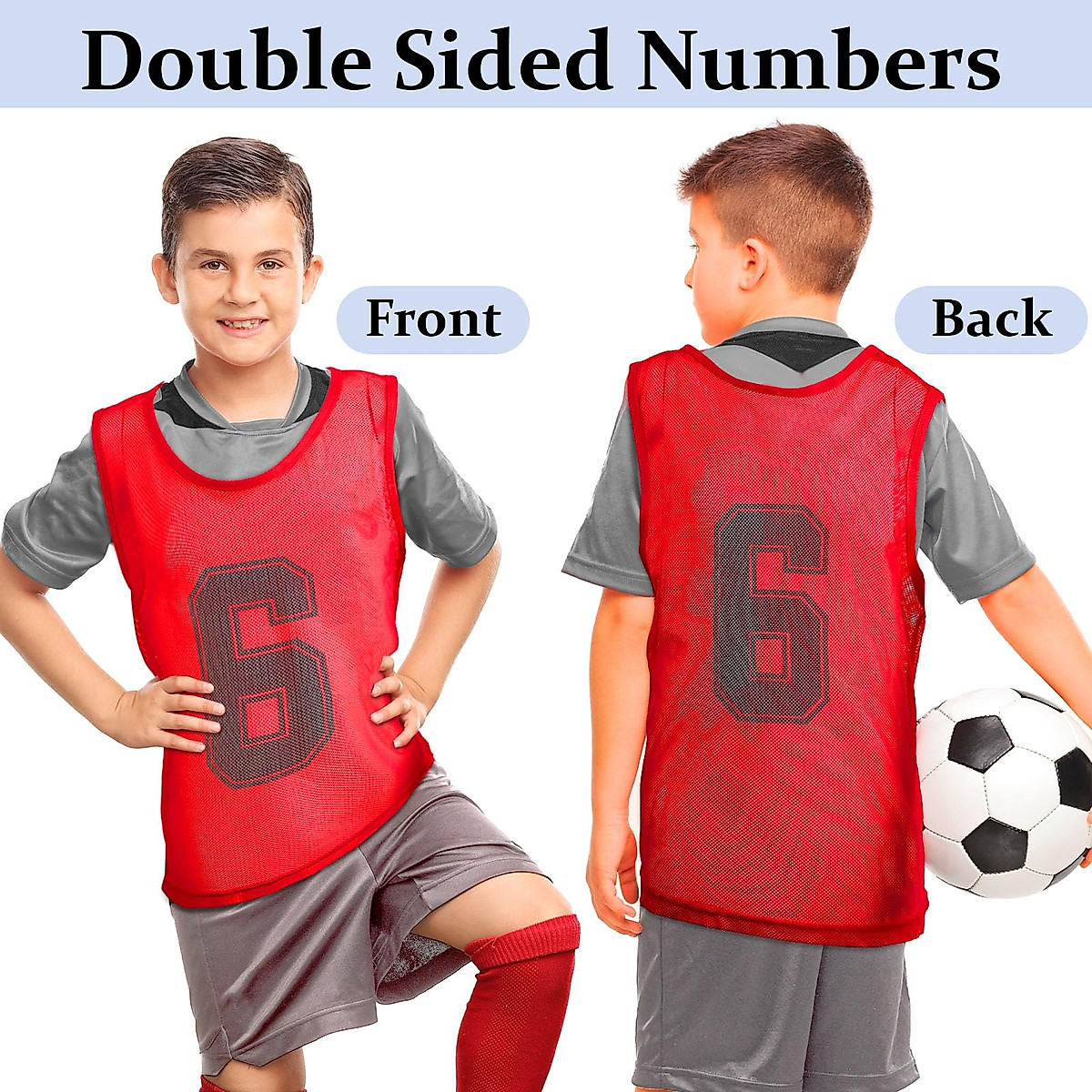 Hercicy 24 Pcs Youth Teen Pinnies Soccer Pinnies Training Vest Adult Mesh Reversible Numbered Football Jersey(Medium,Red, Blue)