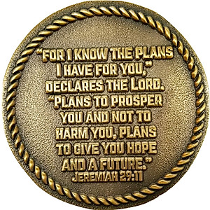 Anchored in Christ, The Lord is My Rock, I Know The Plans I Have for You, Antique Gold Plated Challenge Coin, Jeremiah 29:11 Graduation Gift