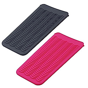 2Pack Heat Resistant Silicone Mat Pouch, Portable Styling Heat mat, Curling Iron pad Cover, Hair Straightener Travel Bag Case, for Flat Iron, Curler Wand, Hot Waver, Salon Tools Appliances (GrayPink)