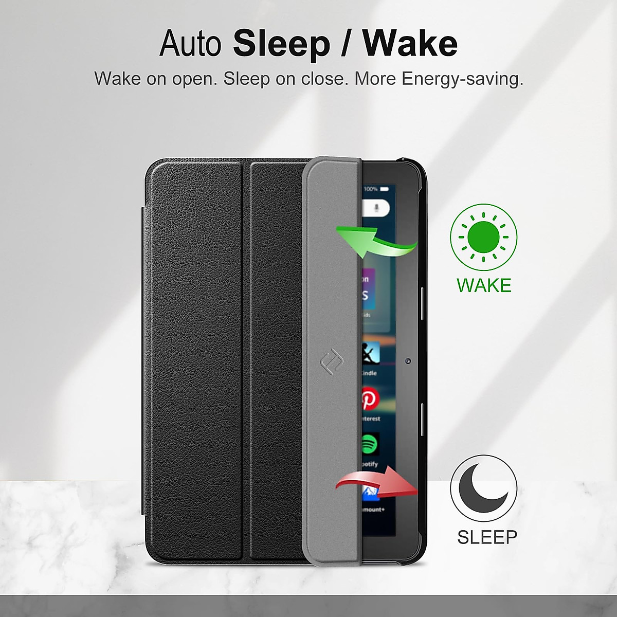 Fintie Slim Case for Kindle Fire HD 8 & Fire HD 8 Plus Tablet (12th Generation 2024/2022 & 10th Generation 2020 Release) - Ultra Lightweight Slim Shell Stand Cover with Auto Wake/Sleep, Black