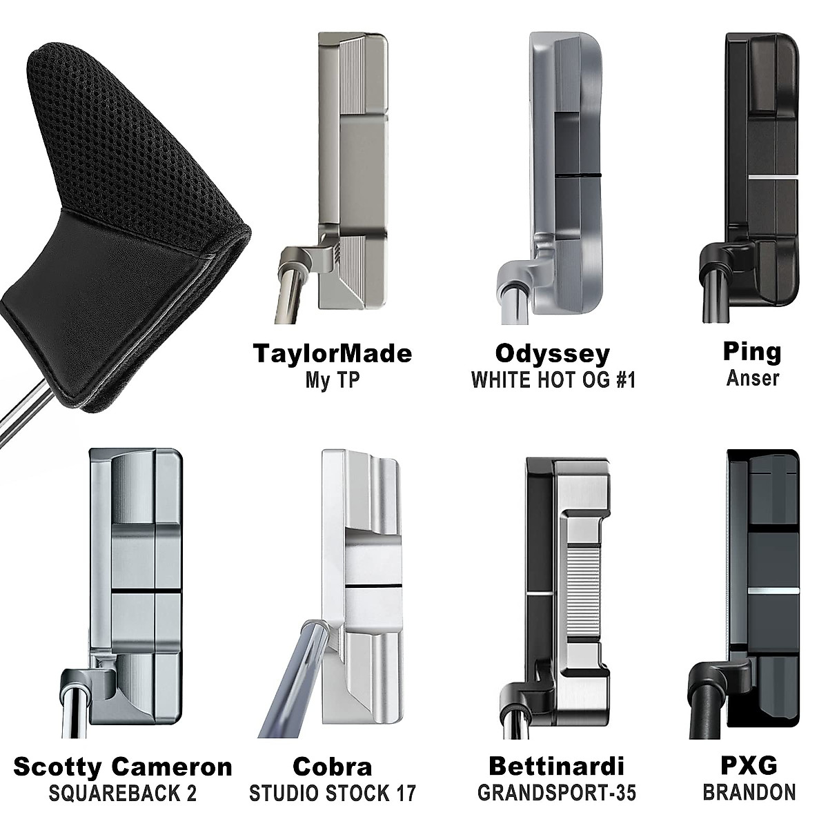 Golf Head Covers Putter Headcover Leather and Meshy All Black Golf Club Protector Fit for All Brands