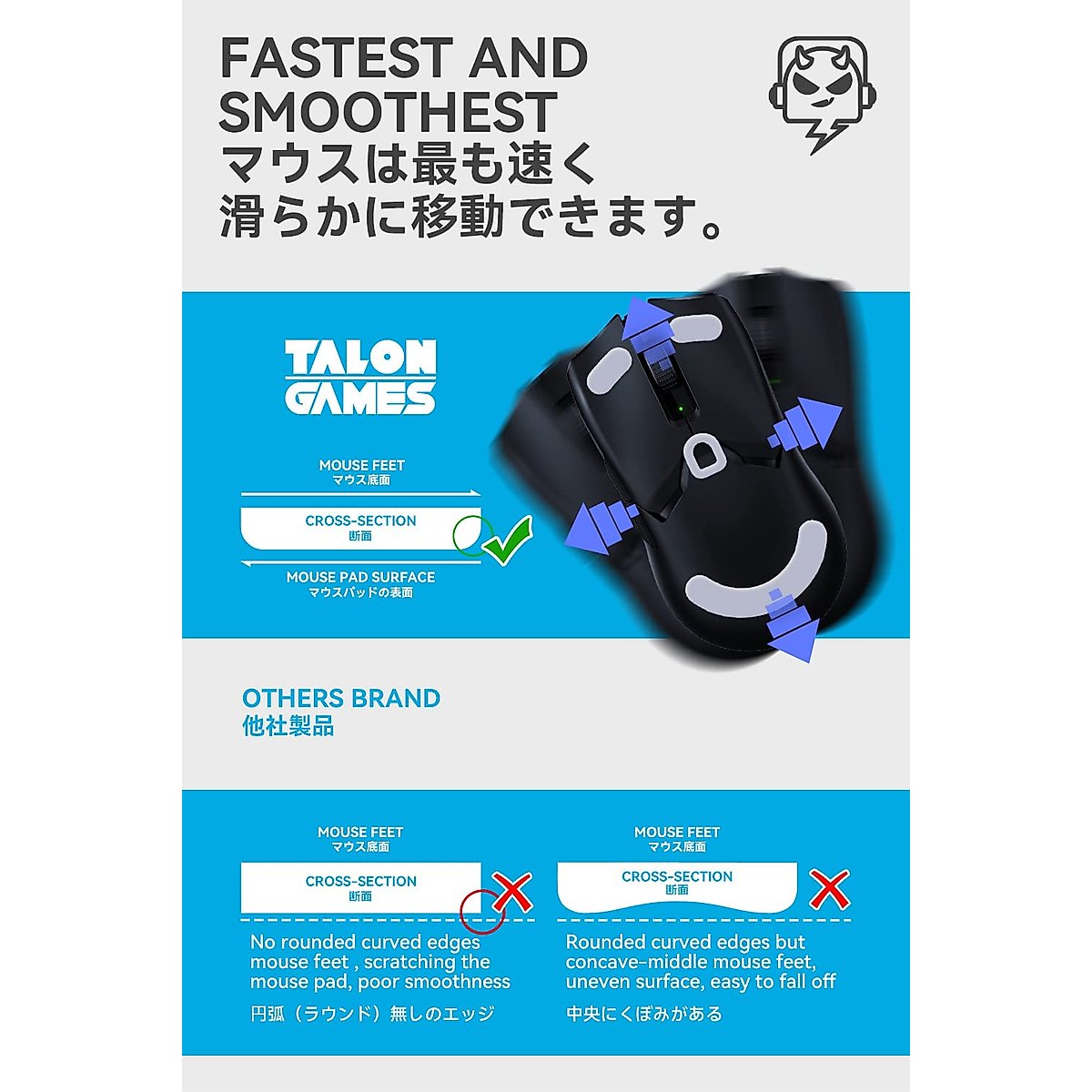2Sets of TALONGAMES Rounded Curved Edges Mouse Feet Skates Compatible with Razer Viper V2 Pro Wireless Gaming Mouse Feet Replacement,0.8mm,Pure PTFE Material with Super Smooth Glide Pads