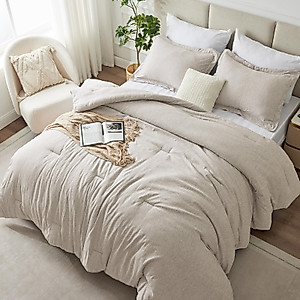 CozyLux Queen Size Comforter Set - 3 Pieces Beige Soft Luxury Cationic Dyeing Bedding Comforter for All Season, Breathable Lightweight Fluffy Boho Bed Sets with 1 Comforter and 2 Pillow Shams
