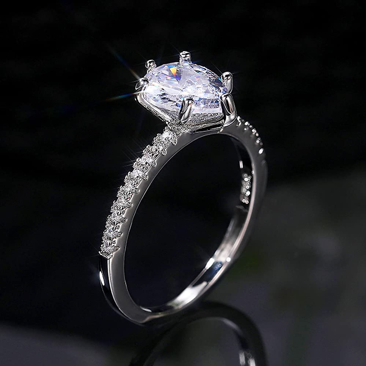 Koguxuix 2 Carats Teardrop Pear Cut Cubic Zirconia CZ Cryatal Rhodium Plated Sterling Silver for Women Solitaire Wedding Engagement Ring (7)