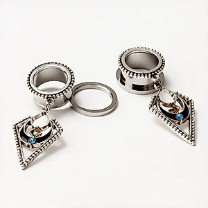 KUBOOZ Popular Dangle Pendant Jewelry Opal Stainless Steel Screw Bck Ear Plugs Tunnels Gauges 0g