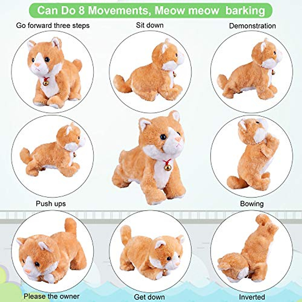 Yellow Robot Cat Plush Cat Stuffed Animal Interactive Cat Meow Kitten Touch Control, Electronic Cat Pet, Robotic Cat Cat Kitty Toy, Animated Toy Cats for Girls Baby Kids L:12"