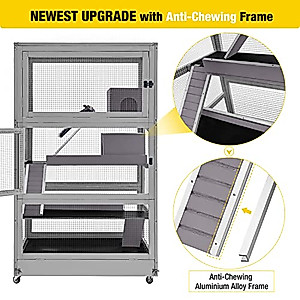 Aivituvin Chinchilla Cage Large Rolling Small Animal Cage for Adult Rats, 4 Level Critter Nation Cage Hutch for Ferret Bunny Indoor- Deluxe Home for Pets (Grey)