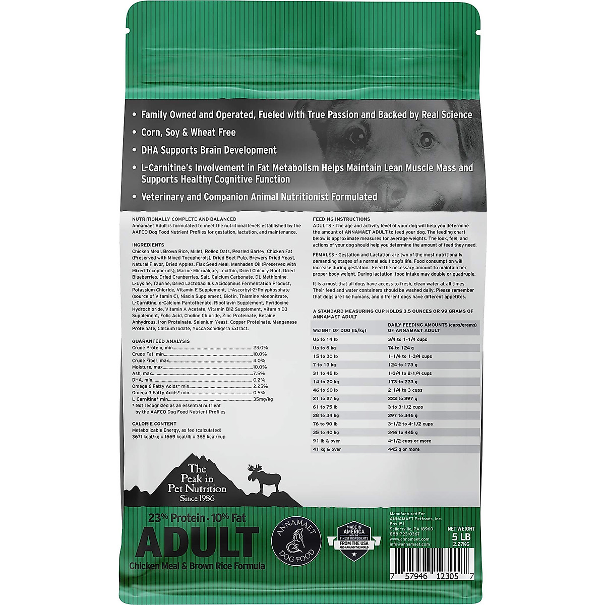 Annamaet Original Adult Formula Dry Dog Food, 23% Protein (Chicken & Brown Rice), 5-lb Bag