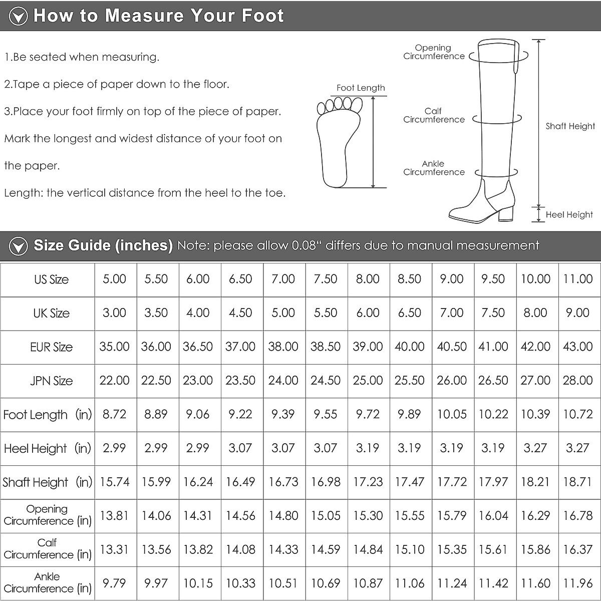 DREAM PAIRS Women's Midleg Black Pu Chunky Heel Knee High Boots Size 8 M US