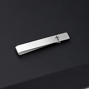 BEKECH Faith Gift for Men Cross Tie Clip Gift Christian Jewelry Gift for Religious Men Boss Coworkers Gift First Communion Jewelry for Him (silver)