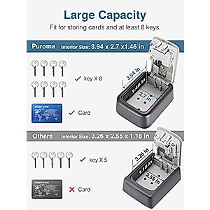 Puroma Security Key Lock Box, 4-Digit Combination Waterproof Portable Key Storage Lockbox Wall Mount 5 Key Large Capacity for House Key, Special Car Key, ID Card (Black & Gray)