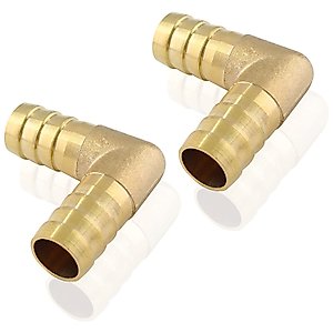Zorfeter 2 Pack Brass Hose Barb Fitting 5/8" 16mm Hose ID/Hose Barb 90 Degree L Right Angle Elbow Barbed Brass Fitting
