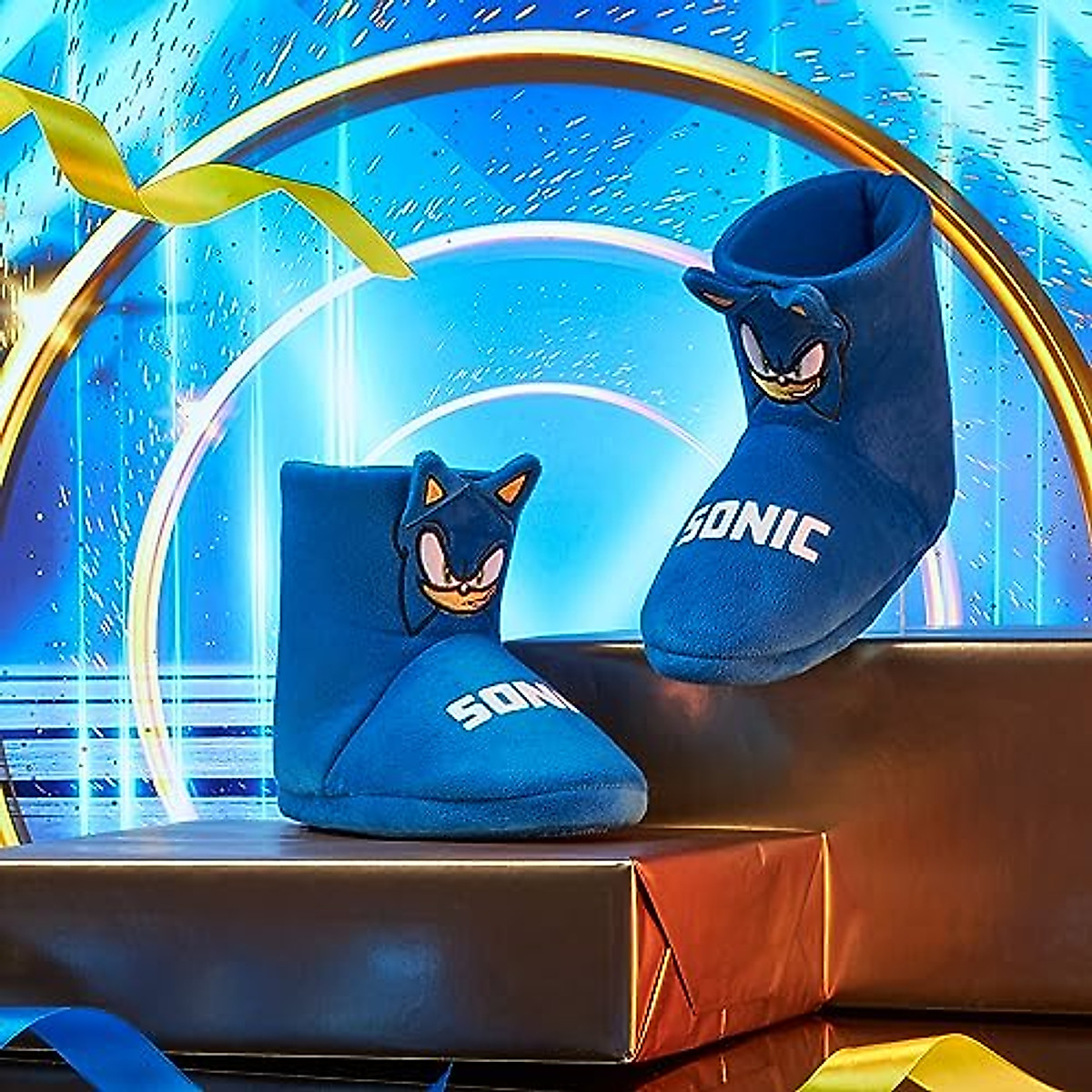 Sonic The Hedgehog Boys Slippers - Warm 3D Kids Slippers Size 10-3 Non-Slip House Shoes - Sonic Gifts for Boys (Blue Bootie, 1)