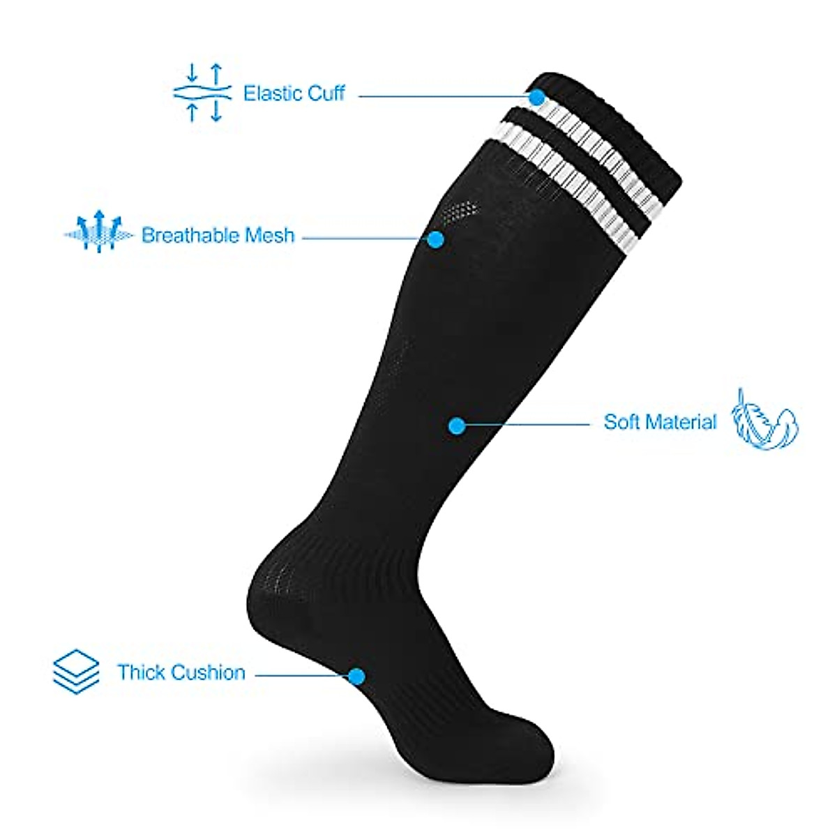 Aoneky Big Kids age 8+ and Youth Long Soccer Socks (Black)