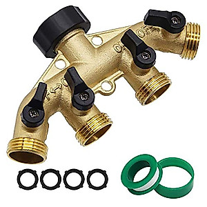 Twinkle Star 4 Way Heavy Duty Brass Garden Hose Splitter, Hose Connector 3/4", Hose Spigot Adapter with 4 Valves