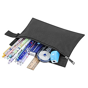 EZEKMAF Zipper Pencil Bags, 2 Pc Pen Pouches, 9 By 6.7 Inch 600D Oxford Fabric Water Resistant Markers Eraser Zippered Bag Pouch, Office School Suppliers, Cosmetic, Makeup Small Tools Bulk, Black.