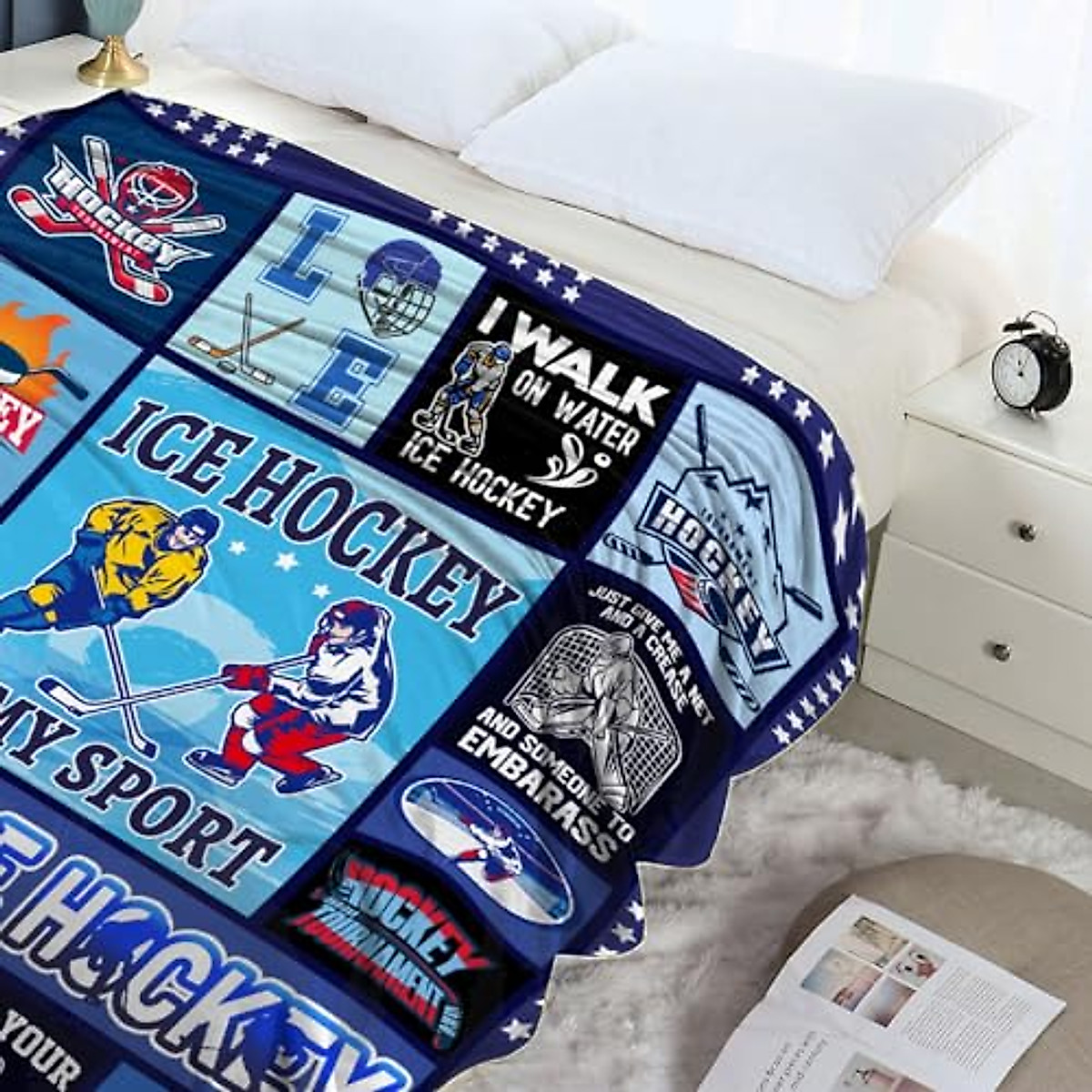 Hockey Gifts,Ice Hockey Blanket for Teen Boys Girls Men,Winter Gifts for Hockey Lovers Kids Coach,Soft Warm Ice Hockey Throw Blanket for Couch Bed Car Office nap Blanket,All Season Use(40"×50"-S)