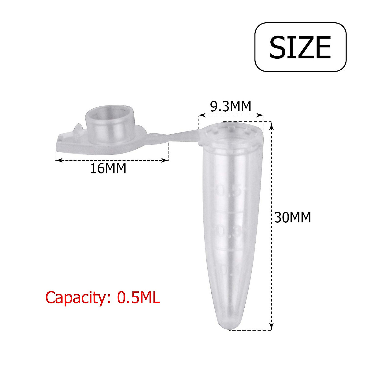 BronaGrand 200 Pieces 0.5ML Polypropylene Graduated Microcentrifuge Tubes with Attached Lid Clear