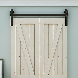 LTIYITL 4FT Bi-Folding Sliding Barn Door Hardware,Smoothly and Quietly-Heavy Duty -Simple and Easy to Install for 2 Doors Hardware Kit,Basic J[No Door ]