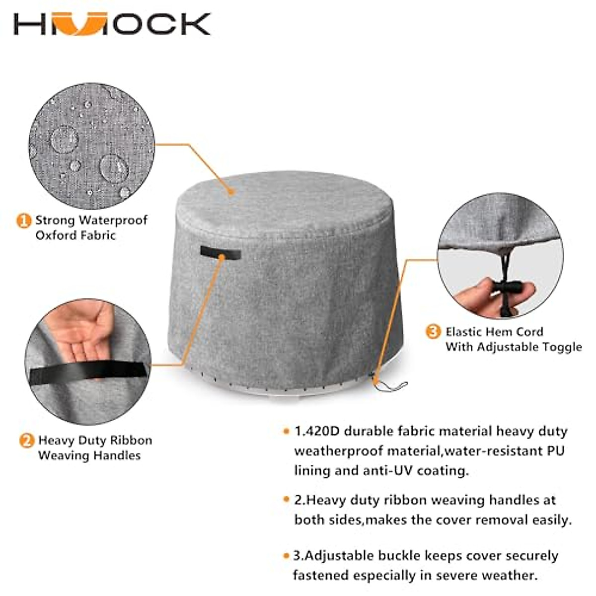 Fire Pit Cover for East Oak Fire Pit Cover 21inch,600D Heavy Duty Waterproof Smokeless Firepit Outdoor Accessories Small Stainless Steel Firepit Covers Round for East Oak Pan Stove Fire Pit Cover