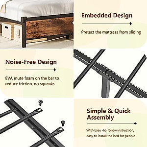 Alohappy Full Size Bed Frame with 51” Storage Headboard, Wooden Platform Bed Frame with Chargig Ports & LED Lights, Upholstered LED Bed Frame, No Box Spring Needed