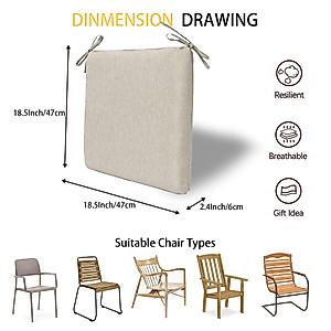 Sunshine Outdoor Indoor/Outdoor Patio Chair Cushion 18.5x18.5 inch :Resilient Foam Filling, Weather Resistant Chair Cushions,Outdoor Seat Cushions for Patio Furniture, Putty 4 Pack