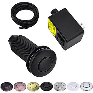 BESTILL Garbage Disposal Sink Top Air Switch Kit with Single Outlet, Matte Black Long Push Button with Brass Cover, UL Listed