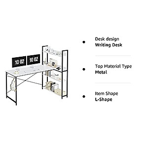CubiCubi Computer Corner Desk with Storage Shelves, 55 Inch Reversible Small L Shaped Computer Desk, Home Office Writing Desk with 2 Hooks, White