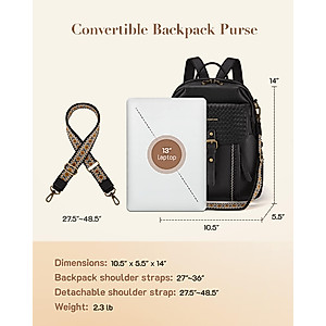 Missnine Leather Backpack Purse for Women, Anti-theft Backpack, Convertible Shoulder Bag with Secured Zippers for Travel Work, Black