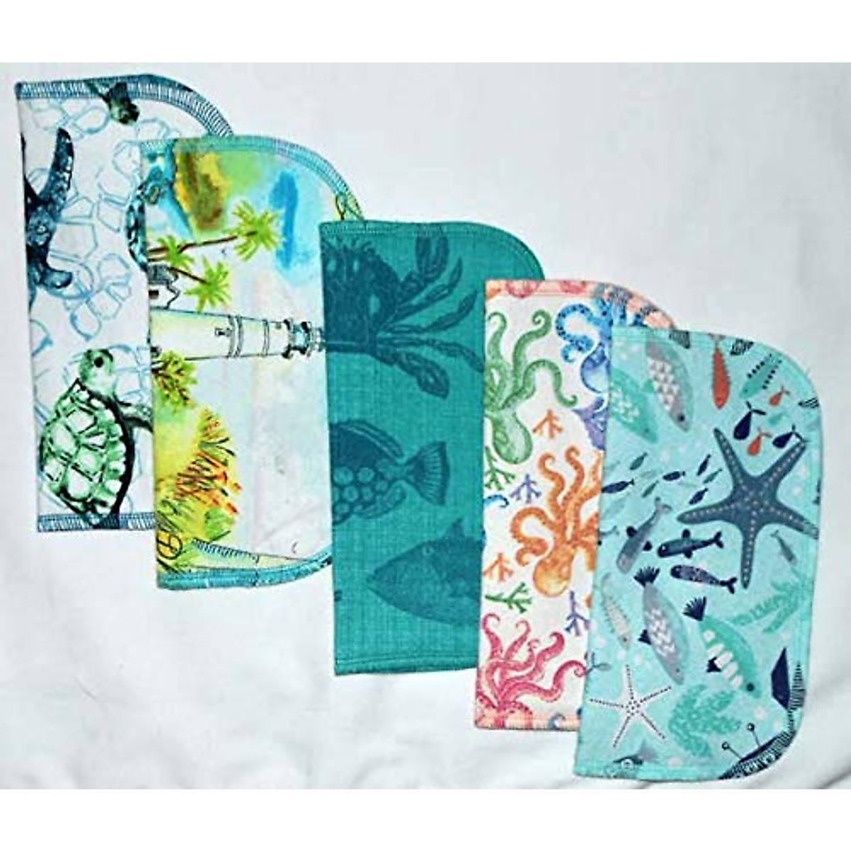 2 Ply Printed Flannel 8x8 Inches Set of 5 Sea Lovers