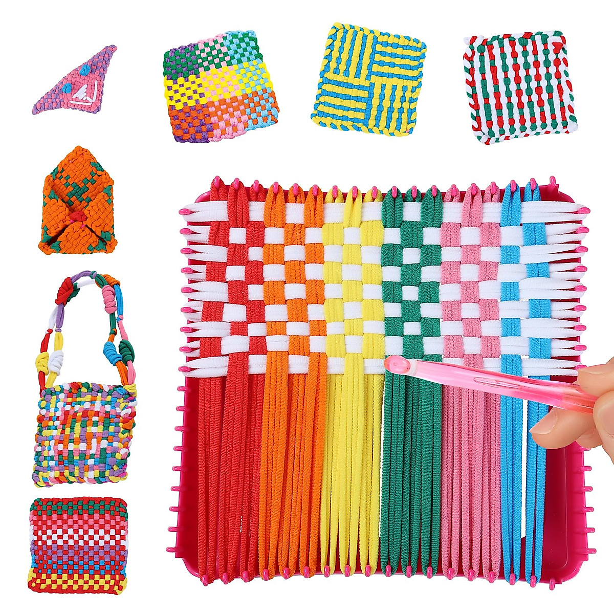 BUILPLAY Weaving Loom for Kids, Makes 7 Potholders, 288 Loops in 8 Colors, Craft Kits for Girls Age 6+