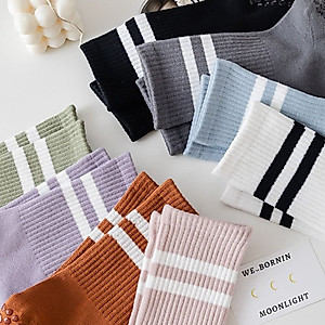 Yoga Socks with Grips for Women, Cotton Mid-tube Bottom Cushioned Socks Non Slip Grip Socks for Yoga, Pilates, Barre, Dance, Ballet(green)