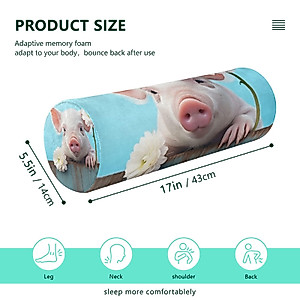 Cute Baby Pig Neck Roll Pillow for Neck Relief with Removable Washable Cover - Memory Foam Round Cylinder Bolster, Ergonomically Designed for Head, Neck, Back, and Legs