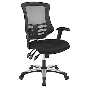 Pemberly Row Adjustable Swivel Mesh Fabric Office Chair in Black