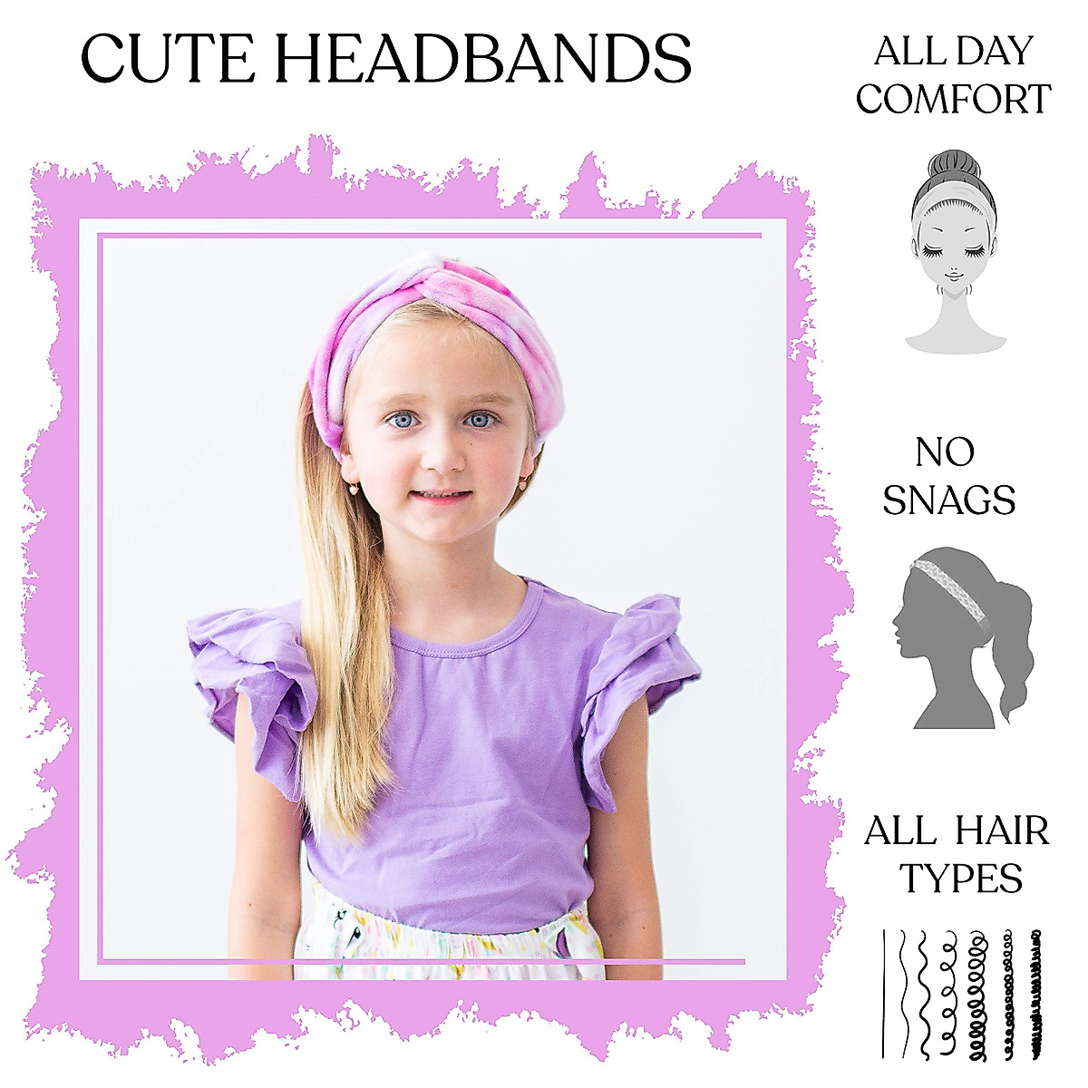 FROG SAC 4 Tie Dye Headbands For Girls, Elastic Knotted Hair Accessories for Kids, Stretch Knot Head Band Hair Accessories for Tweens, Sleepover Party Spa Headband For Washing Face