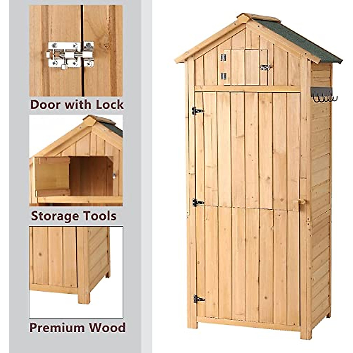 LVUYOYO Outdoor Storage Shed - Weather Resistant Outdoor Garden Storage Cabinet with Lockable Doors - Waterproof Tool Storage Organizer for Patio, Garden, Backyard, Lawn