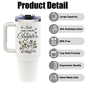 Gifts for Book Lovers Women, Book Lover Tumbler with Handle - 40oz Stainless Steel Travel Mug Insulated Coffee Cup, Bookish Bookworm Gift - Literary Librarian Gift - Reading Gifts for Readers Woman