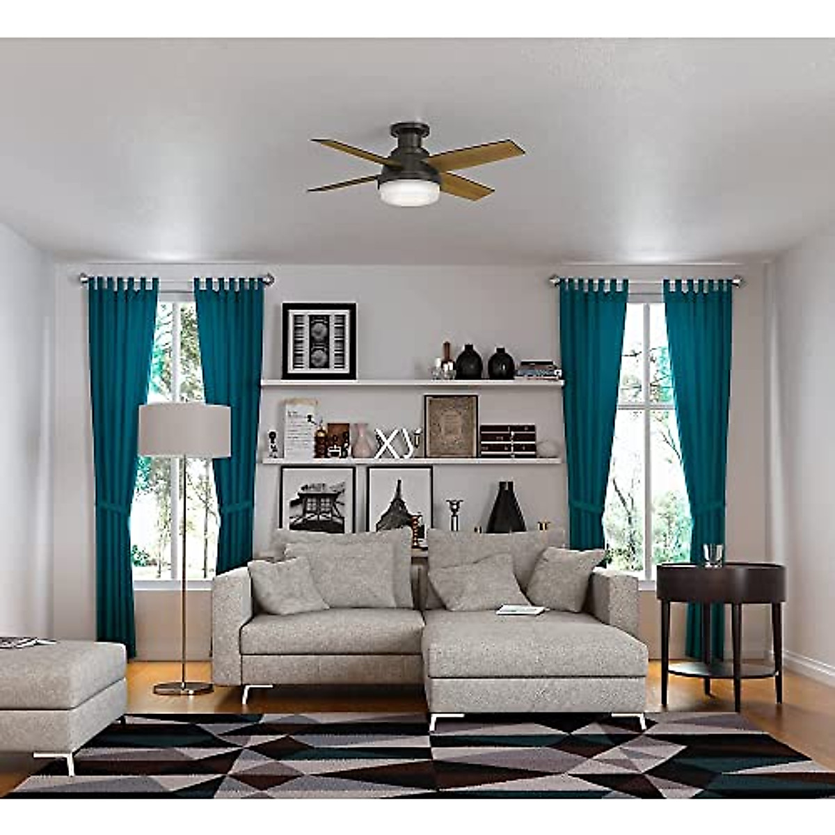 Hunter Fan Company, 59445, 44 inch Dempsey Noble Bronze Low Profile Ceiling Fan with LED Light Kit and Handheld Remote