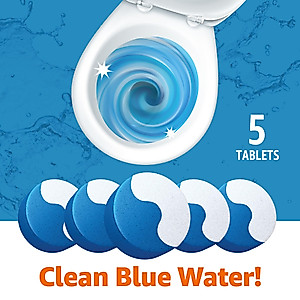 Amazon Basics Toilet Bowl Cleaners Tablets with Oxygen Bleach, Unscented, Blue, 5 Count, Pack of 1