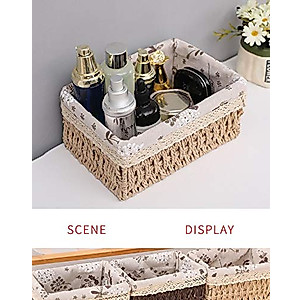 Woven Baskets for Storage Free Life Woven Baskets, Handmade Paper Rope Organizing Baskets Set, Square Nesting Baskets with Liner, Decorative Home Storage Bin (Set of 3) (Gray Set)