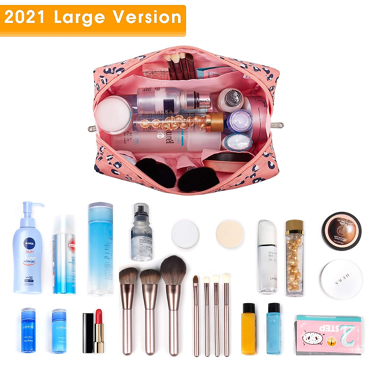 Large Makeup Bag Zipper Pouch Travel Cosmetic Organizer for Women (Large, Leopard)