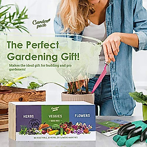 Grow Your Own Kit by Garden Pack - 100 Varieties of Vegetable, Herb and Flower Seeds - Gardening Gifts for Women and Men - Natural Wood Gift-Ready Box and Accessories