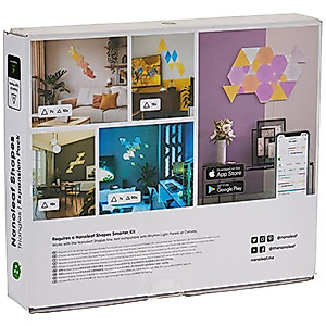 Nanoleaf Shapes WiFi and Thread Smart RGBW 16M+ Color LED Dimmable Gaming and Home Decor Wall Lights Expansion Pack (Triangles (3 Pack)