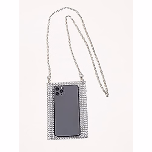 GORGLITTER Women's Rhinestone Decor Clutch Purses Evening Handbag Chain Shoulder Square Bag Phone Purse Silver One Size