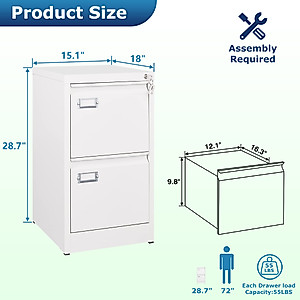 AFAIF 2 Drawer File Cabinet with Lock, Cabinets for Home Office,18/'' Deep Vertical Metal White Office Storage Organizer Letter/Legal / A4 F4 Size, and Folders, 2 Drawer-white