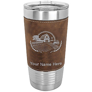 LaserGram 20oz Vacuum Insulated Tumbler Mug, Farm, Personalized Engraving Included (Faux Leather, Rustic)