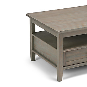 SIMPLIHOME Warm Shaker SOLID WOOD 48 Inch Wide Rectangle Transitional Coffee Table in Distressed Grey, For the Living Room and Family Room