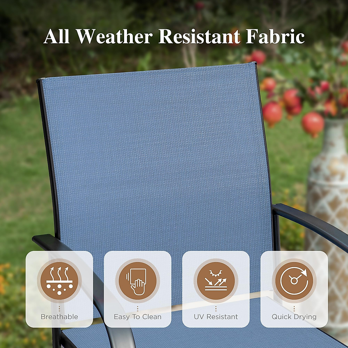 HERA'S HOUSE Patio Dining Chairs Set of 4, 36" Textilene Fabric Outdoor Chair with Wrought Iron Metal Frame Support 350lbs for Lawn Garden Backyard Kitchen, Blue