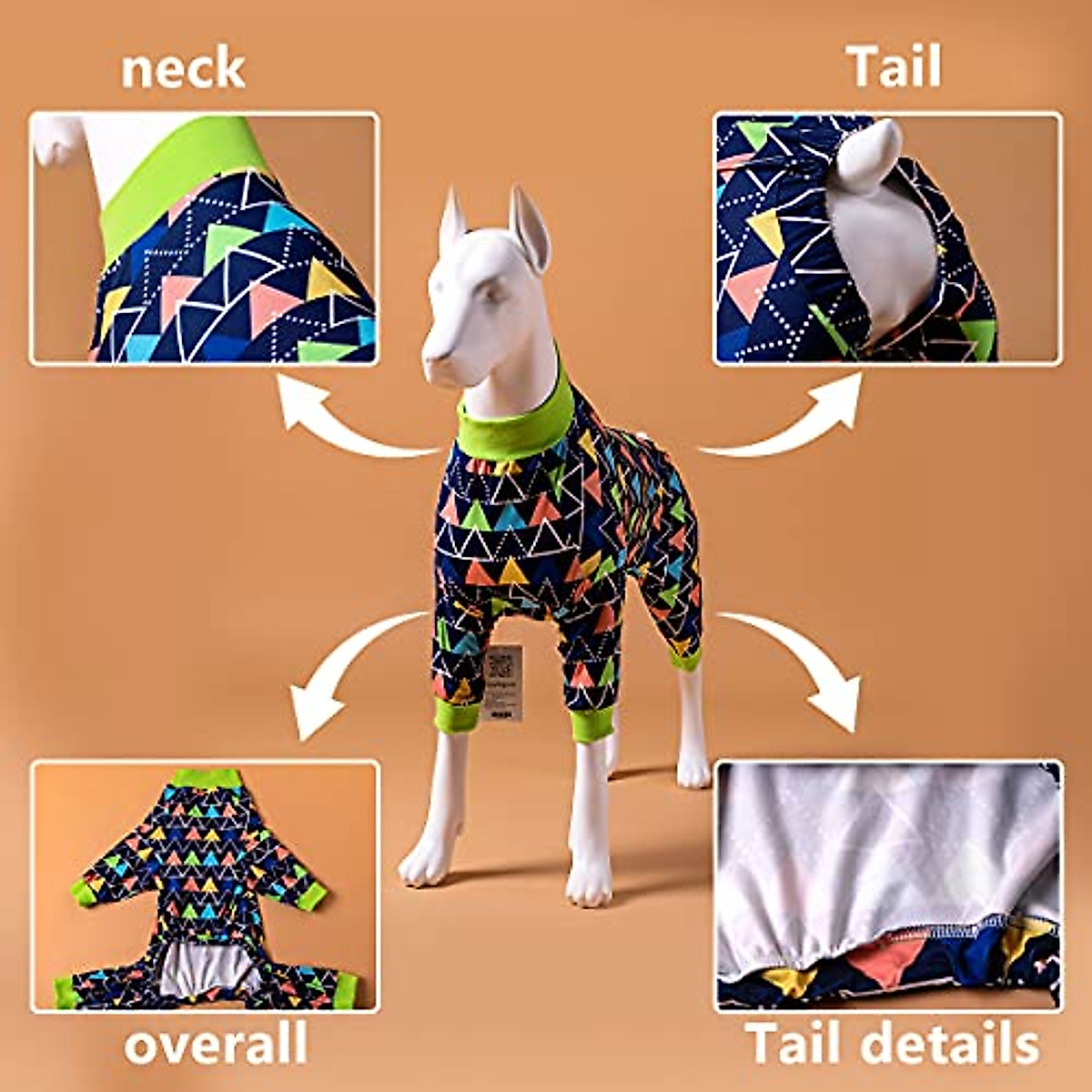 LovinPet Large Dog Pjs Post Surgery Wear/Triangles Blizzard Blue Prints/Post Surgery Shirt/UV Protection, Pet Anxiety Relief, Wound Care for Large Dog Onesies